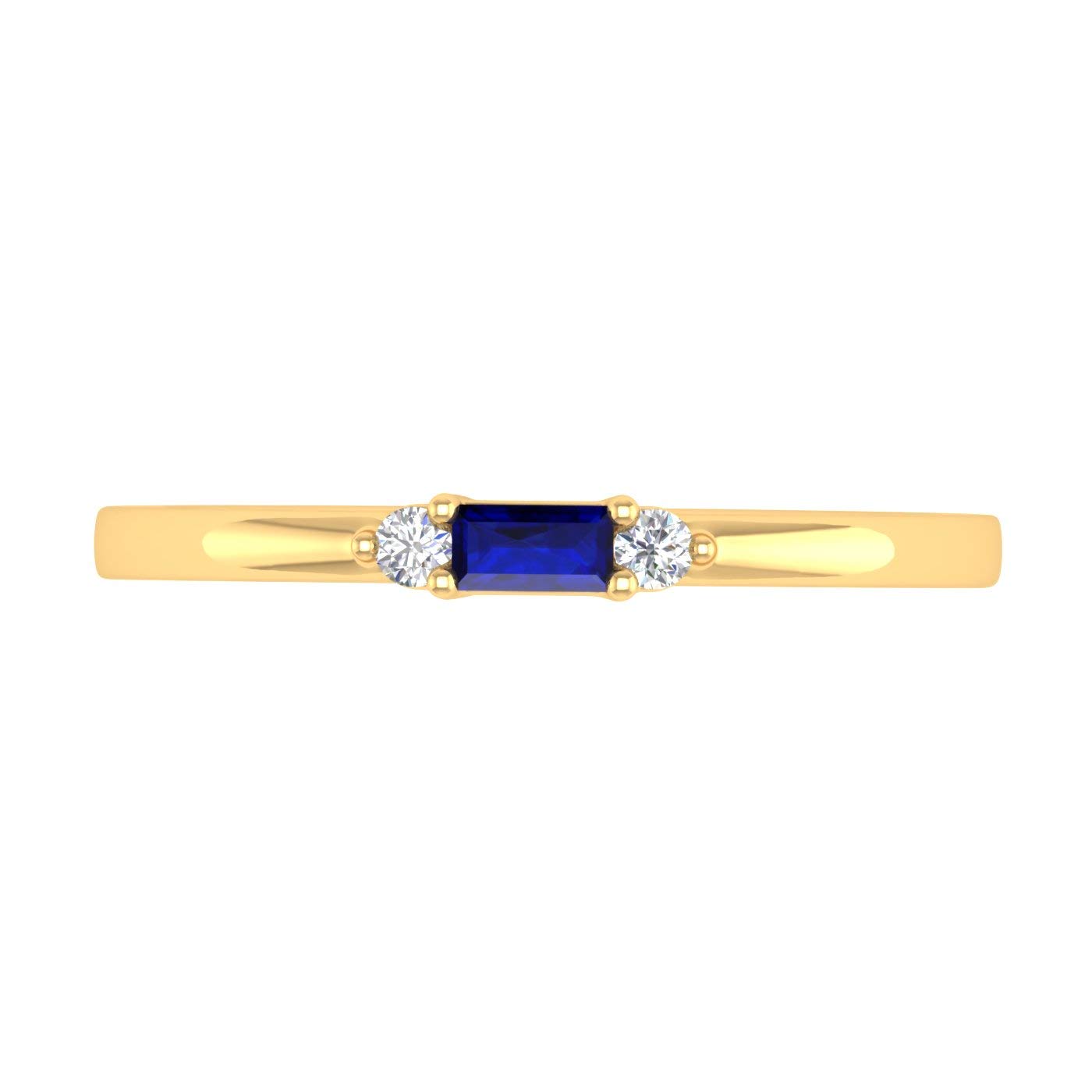 0.15 Carat Baguette Shape Blue Sapphire and Round White Diamond Wedding Band Ring in 10K Yellow Gold (Ring Size 6.5)