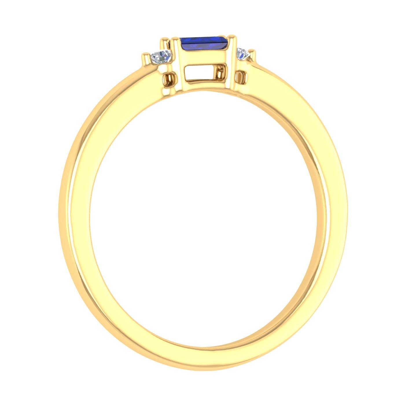 0.15 Carat Baguette Shape Blue Sapphire and Round White Diamond Wedding Band Ring in 10K Yellow Gold (Ring Size 6.5)