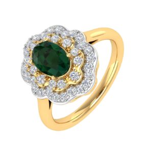 1.05 carat oval shape emerald and round diamond engagement ring in 10k yellow gold (ring size 7)