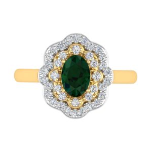 1.05 Carat Oval Shape Emerald and Round Diamond Engagement Ring in 10K Yellow Gold (Ring Size 7)