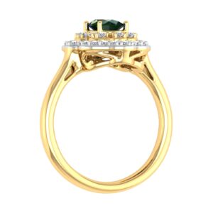 1.05 Carat Oval Shape Emerald and Round Diamond Engagement Ring in 10K Yellow Gold (Ring Size 7)