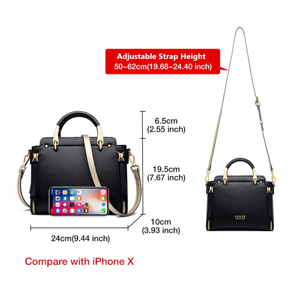 Handbags for Women, Genuine Leather Ladies Top-handle Bags with Adjustable Shoulder Strap Crossbody Bag, Real Cowhide Satchels, Messenger Tote Bags(Black)