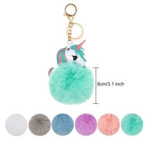 WILLBOND 6 Pieces Animal Pom Pom Keychain Cute Fluffy Ball Key Ring for Women Girls Bag Accessories(Sweet Style)