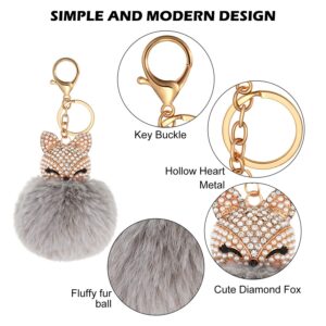 WILLBOND 6 Pieces Animal Pom Pom Keychain Cute Fluffy Ball Key Ring for Women Girls Bag Accessories(Sweet Style)