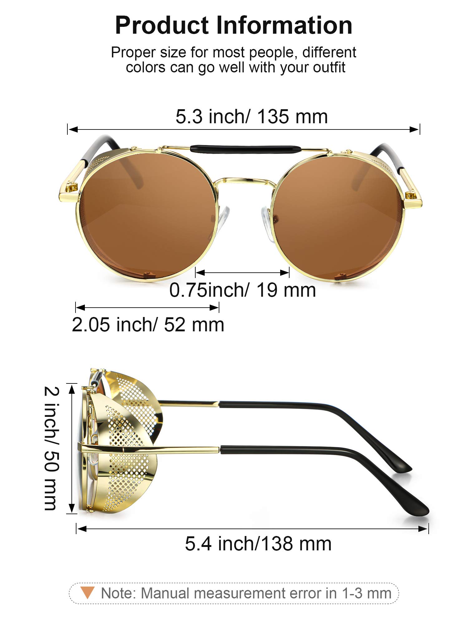 4 Pairs Steampunk Sunglasses Retro Gothic Sunglasses Unisex Vintage Sunglasses (Black Frame Grey Lens, Silver Frame Silver Lens, Gold Frame Brown Lens, Brown Frame Brown Lens)