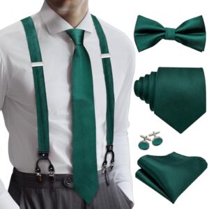 yohowa men suspenders bowtie set stripe 6 strong clips adjustable y-back woven brace formal wedding party tuxedo