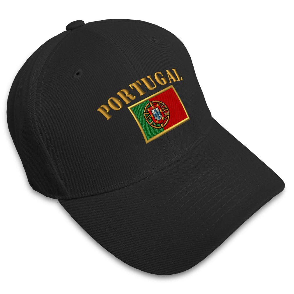 Speedy Pros Baseball Cap Portugal Flag Embroidery Countries Acrylic Hats for Men & Women Strap Closure Black