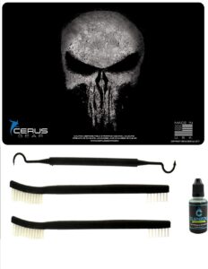 the reaper distresse 5 pc edog cerus gear heavy duty pistol cleaning 12x17 padded gun-work surface protector mat solvent & oil resistant & 3 pc cleaning essentials & clenzoil, made in the usa