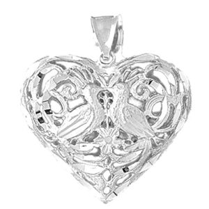 jewels obsession 3d filigree heart pendant | sterling silver 925 3d filigree heart pendant - 38 mm