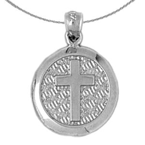 jewels obsession silver cross necklace | rhodium-plated 925 silver latin cross in circle pendant with 18" necklace