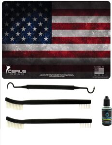 u.s. flag 5 pc edog cerus gear american heavy duty pistol cleaning 12x17 padded gun-work surface protector mat solvent & oil resistant & 3 pc cleaning essentials & clenzoil, made in the usa