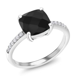 gem stone king 925 sterling silver cushion checkerboard black onyx ring for women (2.23 cttw, gemstone birthstone, available in size 5, 6, 7, 8, 9)