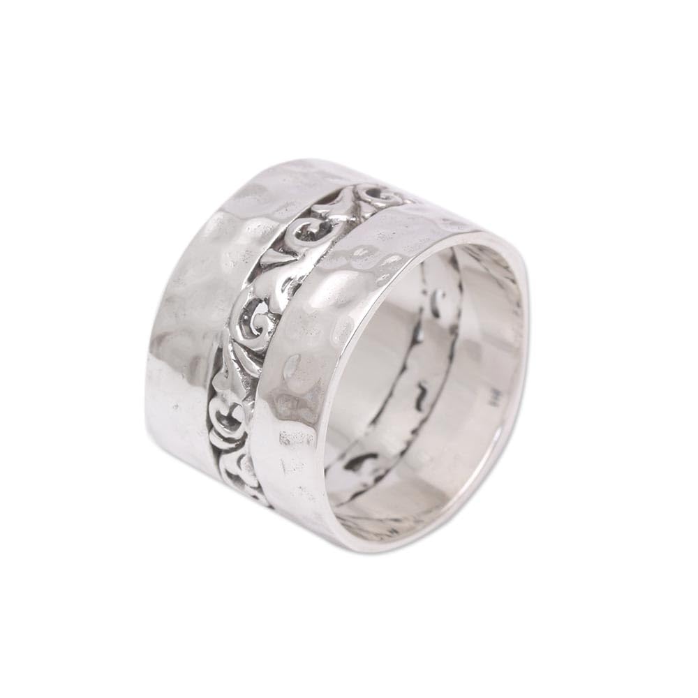 NOVICA Artisan Handmade Sterling Silver Band Ring Crafted Indonesia No Stone [band Width 13 mm W] ' Around The Vines'