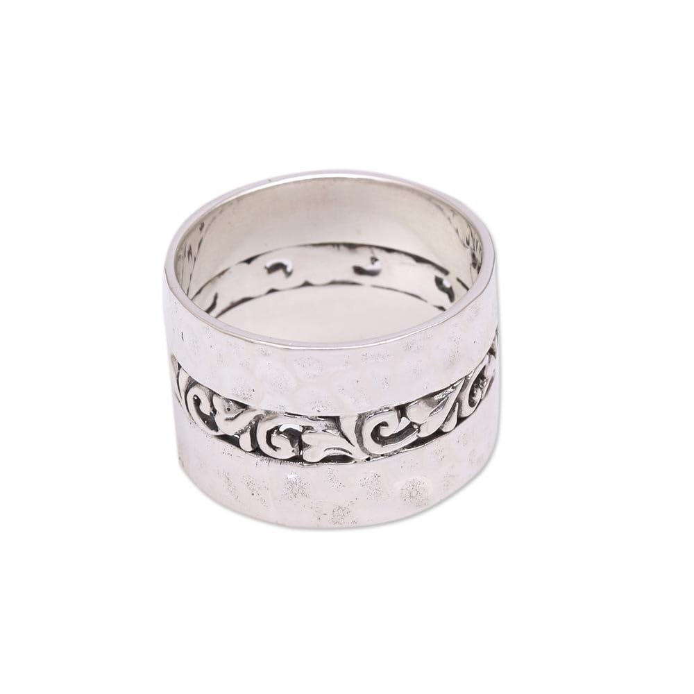 NOVICA Artisan Handmade Sterling Silver Band Ring Crafted Indonesia No Stone [band Width 13 mm W] ' Around The Vines'