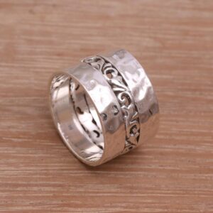 NOVICA Artisan Handmade Sterling Silver Band Ring Crafted Indonesia No Stone [band Width 13 mm W] ' Around The Vines'