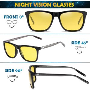 DUCO Night Driving Glasses for Headlight Anti-glare Night Vision Glasses With Yellow Lenses 3029 (Black)