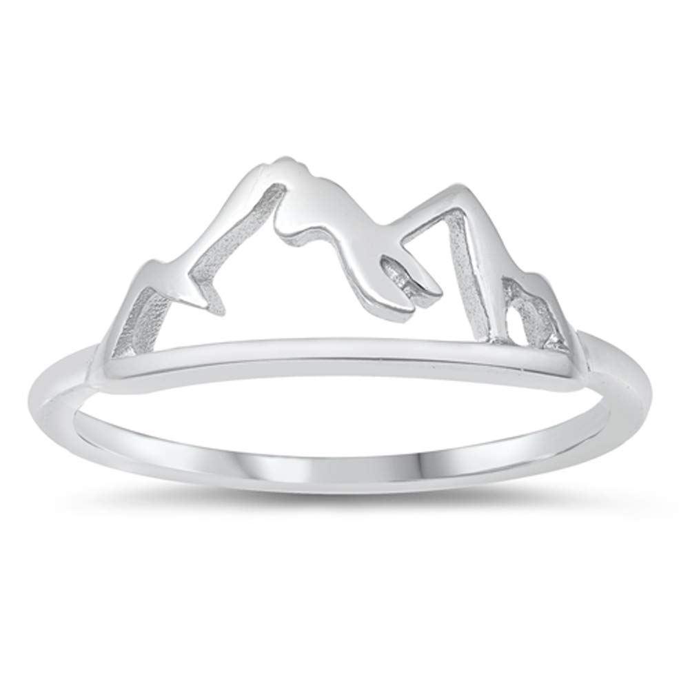 Cute Wanderlust Travel Mountain Range Band Sterling Silver Ring Size 4