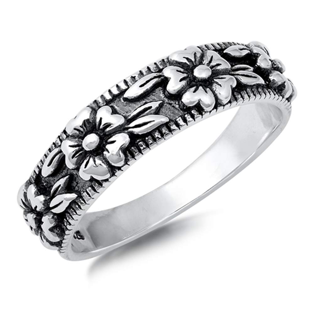 Ornate Woodland Flower Leaf Ring New .925 Sterling Silver Band Size 6