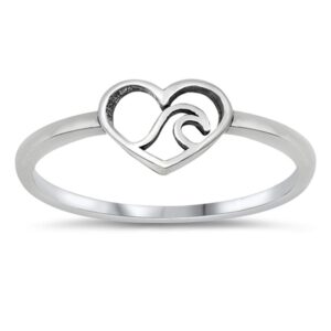 ocean heart cutout ring new .925 sterling silver band size 12