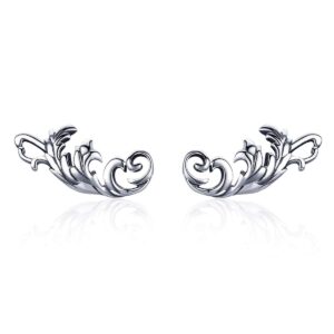 antique flower stud earrings sterling silver 925 elegant vintage leaf climber crawler earring ear piercing thanksgiving christmas day gifts for women