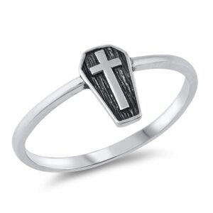 gothic coffin cross ring new .925 sterling silver band size 7