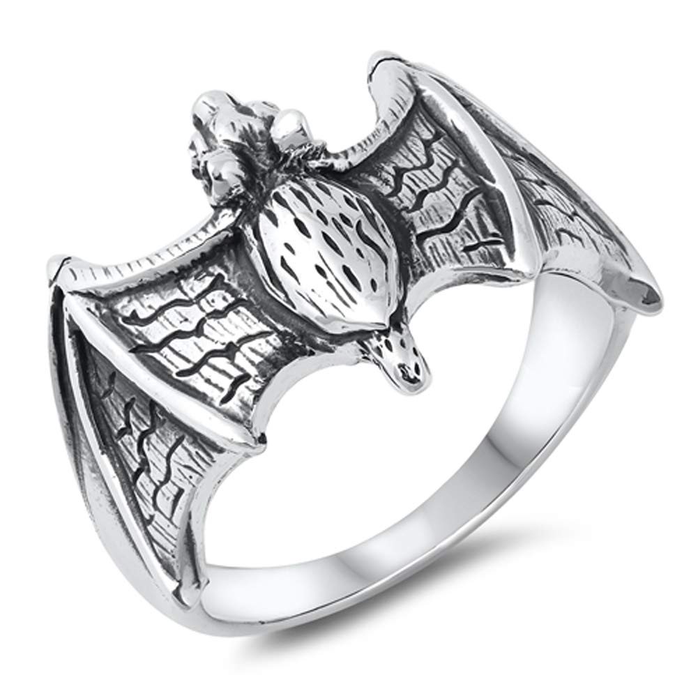 Ornate Realistic Bat Wing Ring New .925 Sterling Silver Band Size 12