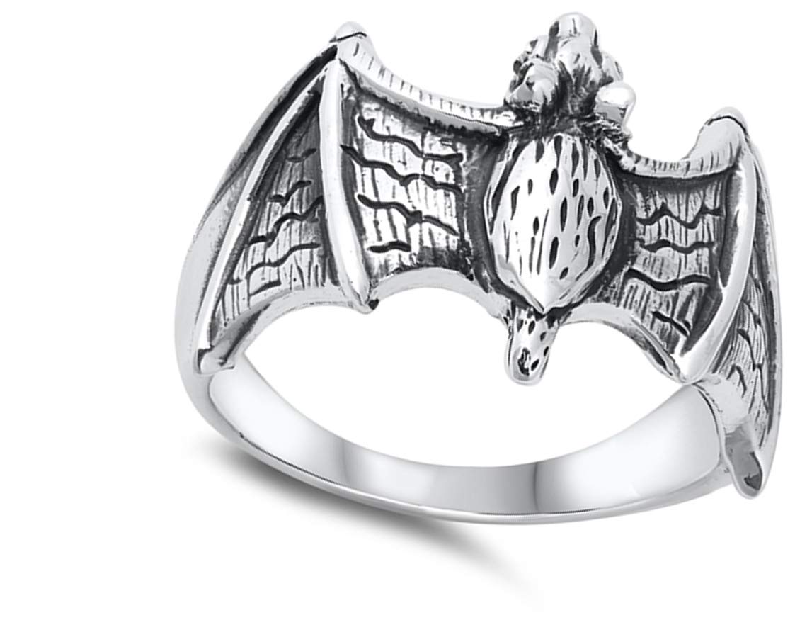 Ornate Realistic Bat Wing Ring New .925 Sterling Silver Band Size 12