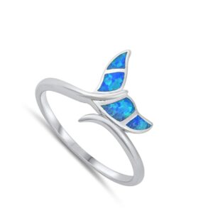 Blue Simulated Opal Mosaic Whale Tail Promise Sterling Silver Ring Size 5