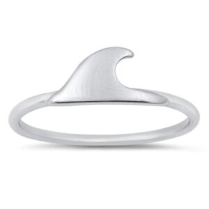 high polish wave ocean shark ring new .925 sterling silver band size 6