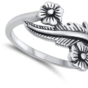 Detailed Plumeria Flower Leaf Ring New .925 Sterling Silver Band Size 10