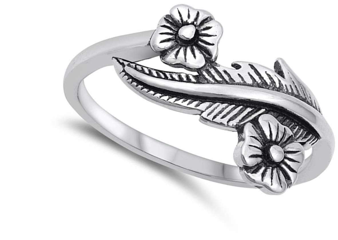 Detailed Plumeria Flower Leaf Ring New .925 Sterling Silver Band Size 10