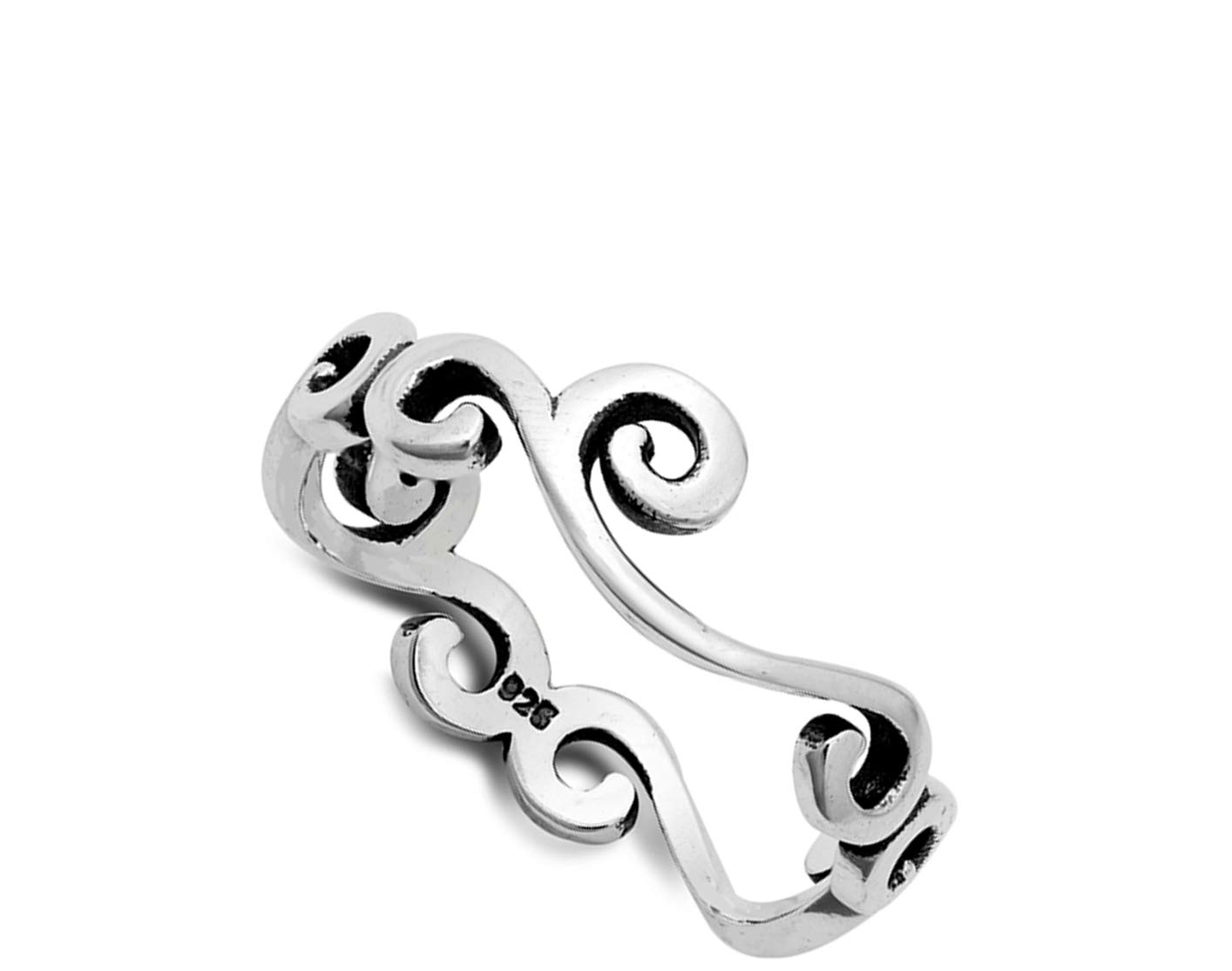 Filigree Swirl Curl Ring New .925 Sterling Silver Band Size 8