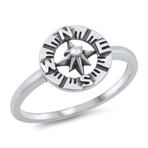 north star compass ring new .925 sterling silver band size 8