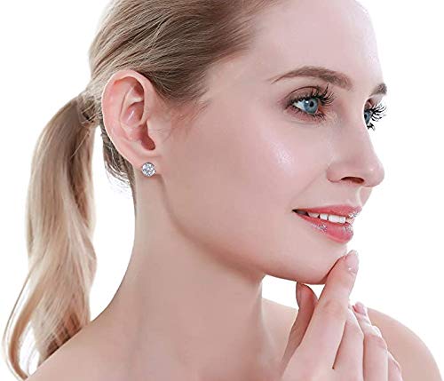 Surgical Steel Earrings Sterling Silver Earrings Stainless Studs for Most Ears 6 Pairs Round Clear Cubic Zirconia Earrings Multi Piercing Ears CZ Simulated Diamond Stud Earring Women Men Boys Girls…