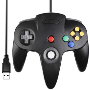 saffun [usb version] classic n64 controller, n64 wired usb pc game pad joystick, n64 bit usb wired game stick for windows pc mac linux genesis raspberry pi retropie emulator [plug & play] (black)