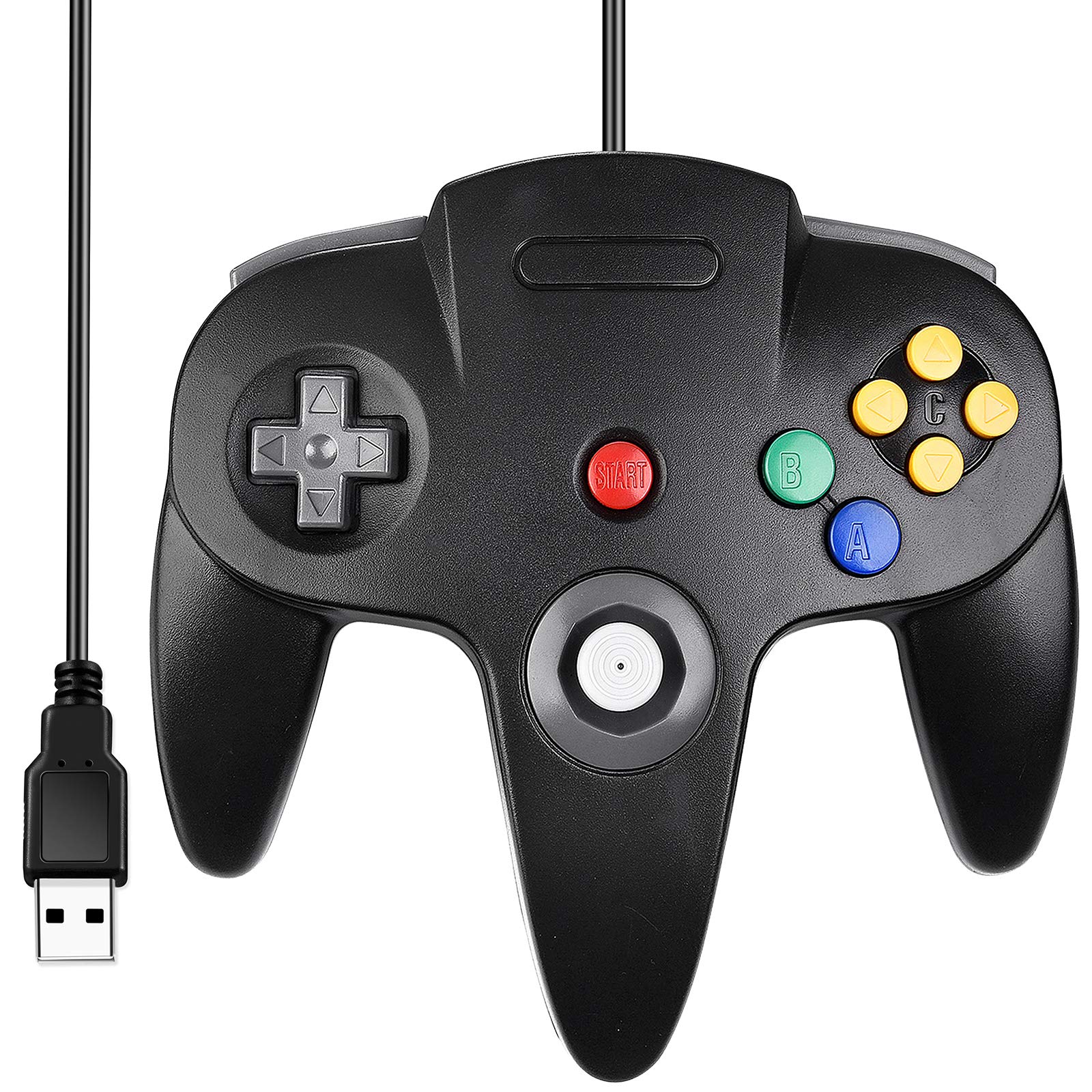 SAFFUN [USB Version] Classic N64 Controller, N64 Wired USB PC Game pad Joystick, N64 Bit USB Wired Game Stick for Windows PC MAC Linux Genesis Raspberry Pi Retropie Emulator [Plug & Play] (Black)