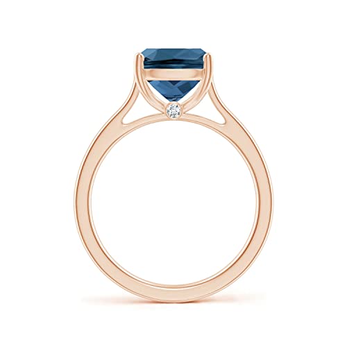 Angara Natural London Blue Topaz Solitaire Ring for Women in 14K Rose Gold (Grade-AA | Size-10x8mm) | December Birthstone Jewelry Gift for Women | Birthday | Wedding | Anniversary | Engagement