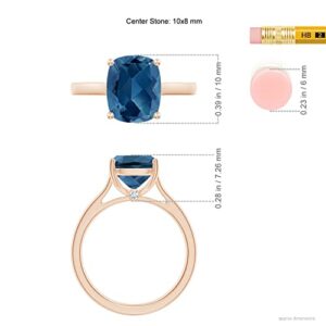 Angara Natural London Blue Topaz Solitaire Ring for Women in 14K Rose Gold (Grade-AA | Size-10x8mm) | December Birthstone Jewelry Gift for Women | Birthday | Wedding | Anniversary | Engagement