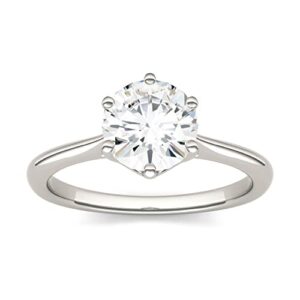 charles & colvard forever one 7.5mm round cut moissanite solitaire engagement ring for women | 1.5 cttw dew | lab grown | solid 14k white gold with rhodium | size 6