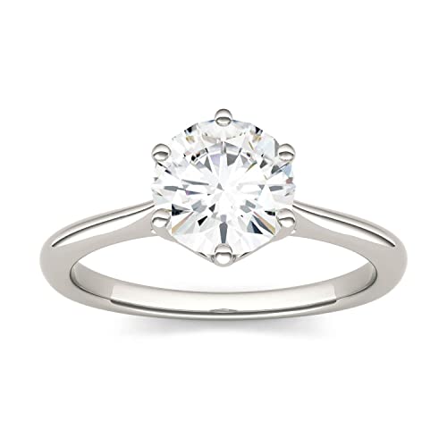 Charles & Colvard Forever One 7.5mm Round Cut Moissanite Solitaire Engagement Ring for Women | 1.5 cttw DEW | Lab Grown | Solid 14K White Gold with Rhodium | Size 6