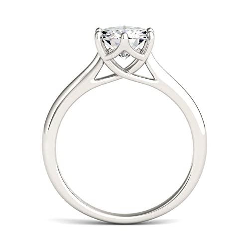 Charles & Colvard Forever One 7.5mm Round Cut Moissanite Solitaire Engagement Ring for Women | 1.5 cttw DEW | Lab Grown | Solid 14K White Gold with Rhodium | Size 6