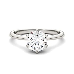 Charles & Colvard Forever One 7.5mm Round Cut Moissanite Solitaire Engagement Ring for Women | 1.5 cttw DEW | Lab Grown | Solid 14K White Gold with Rhodium | Size 6