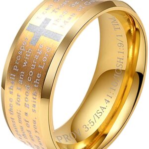 Rinspyre 8MM Stainless Steel Cross Rings for Men Women Bible Verse Philippians 4:13 Jewelry Wedding Bands Silver/Black/Gold (Gold, 6)