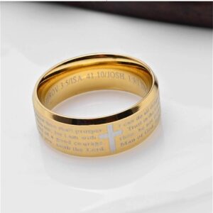 Rinspyre 8MM Stainless Steel Cross Rings for Men Women Bible Verse Philippians 4:13 Jewelry Wedding Bands Silver/Black/Gold (Gold, 6)