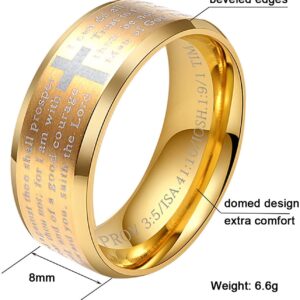 Rinspyre 8MM Stainless Steel Cross Rings for Men Women Bible Verse Philippians 4:13 Jewelry Wedding Bands Silver/Black/Gold (Gold, 6)