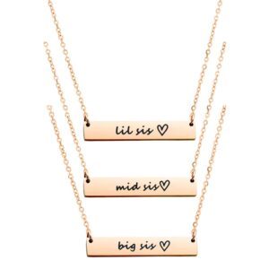 Ankiyabe Big Sister Middle Sister Little Sister Pendant Necklace Set 3 Sisters Necklace 3 Best Friends Necklace BFF Bestie Gifts (Big Mid Lil Sis-Rose Gold)