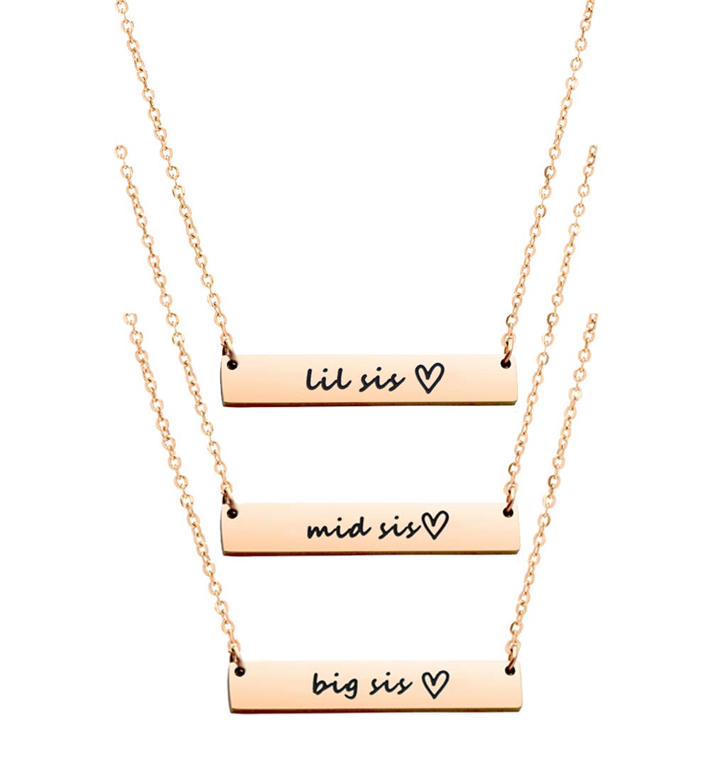 Ankiyabe Big Sister Middle Sister Little Sister Pendant Necklace Set 3 Sisters Necklace 3 Best Friends Necklace BFF Bestie Gifts (Big Mid Lil Sis-Rose Gold)