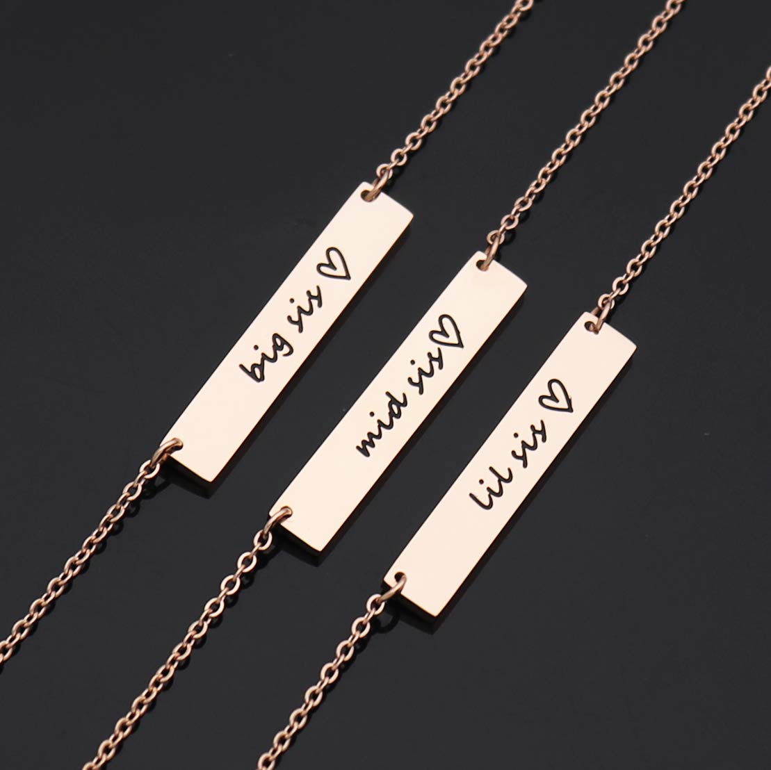 Ankiyabe Big Sister Middle Sister Little Sister Pendant Necklace Set 3 Sisters Necklace 3 Best Friends Necklace BFF Bestie Gifts (Big Mid Lil Sis-Rose Gold)