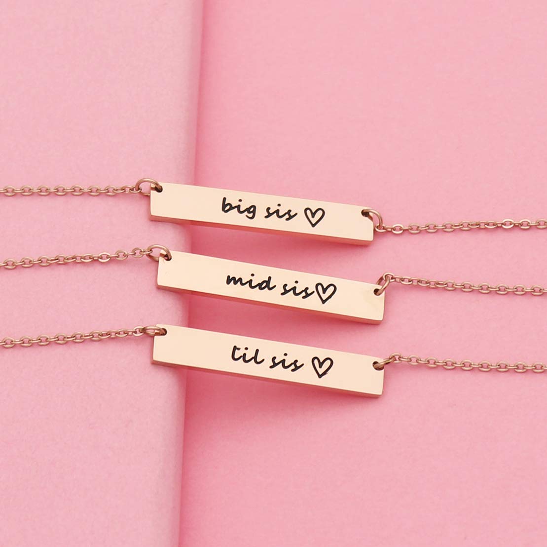 Ankiyabe Big Sister Middle Sister Little Sister Pendant Necklace Set 3 Sisters Necklace 3 Best Friends Necklace BFF Bestie Gifts (Big Mid Lil Sis-Rose Gold)