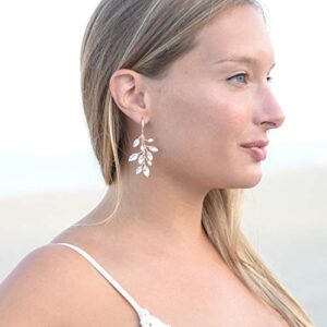 Mariell Bridal and Wedding Rose Gold Handmade Dangle Earrings, Crystal Gems and Petite Freshwater Pearls